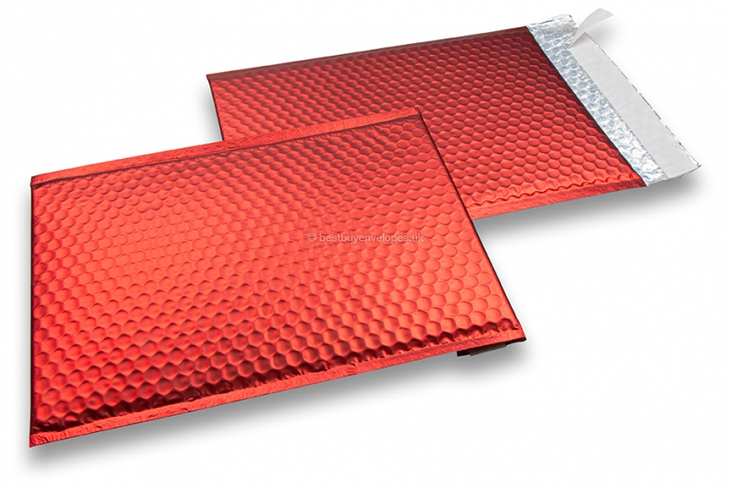 Matt metallic plastic bubble envelopes red 165 x 165 mm 10 items